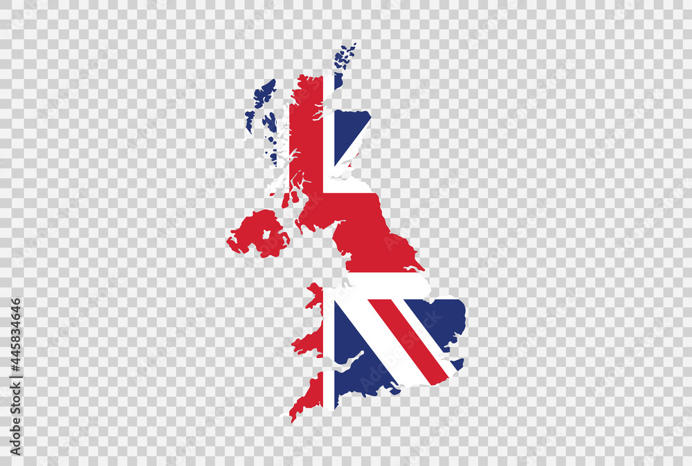 Vetor de UK flag on map isolated on png or transparent background ...