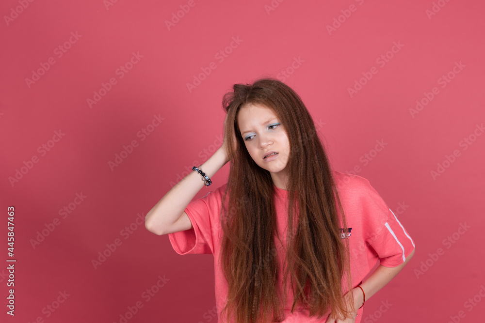 13 years old girl kid in casual isolated on terracotta background ...