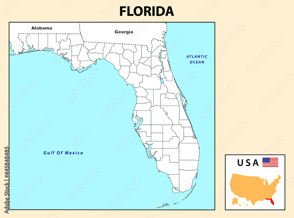 Florida Map. Political map of Florida in Outline. District map with USA ...
