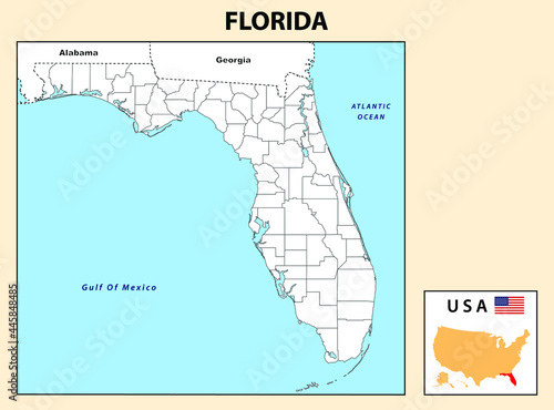 Florida Map. Political map of Florida in Outline. District map with USA ...