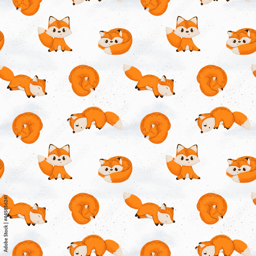 Seamless pattern of cute fox illustration. Cartoon fox perfect for your ...