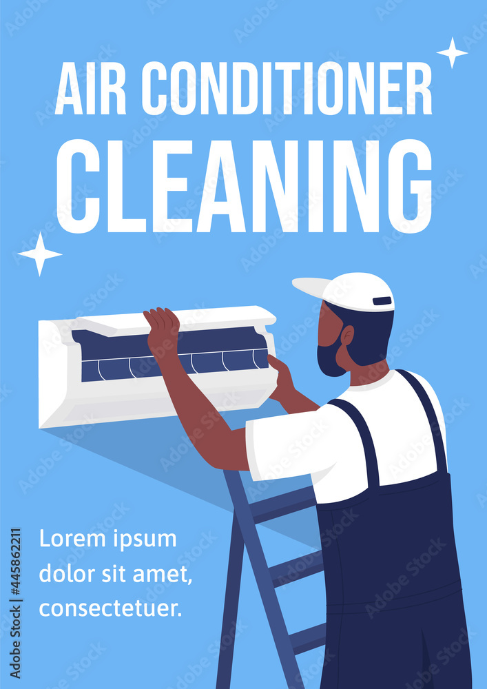 Air conditioner cleaning poster flat vector template. Maintenance task ...