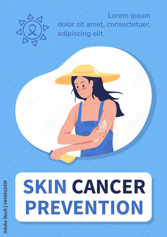 Skin cancer prevention poster flat vector template. Apply sunscreen for ...