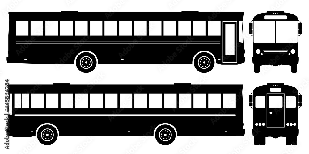 Bus silhouette on white background. Vehicle icons set view from side ...