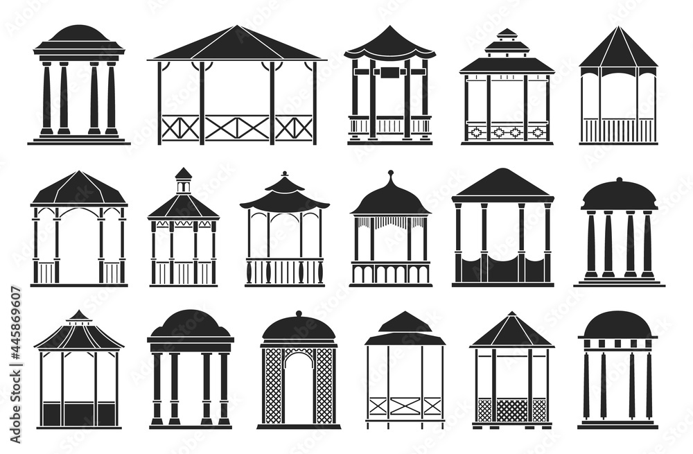 Gazebo of pergola vector black set icon. Isolated black set icon garden ...