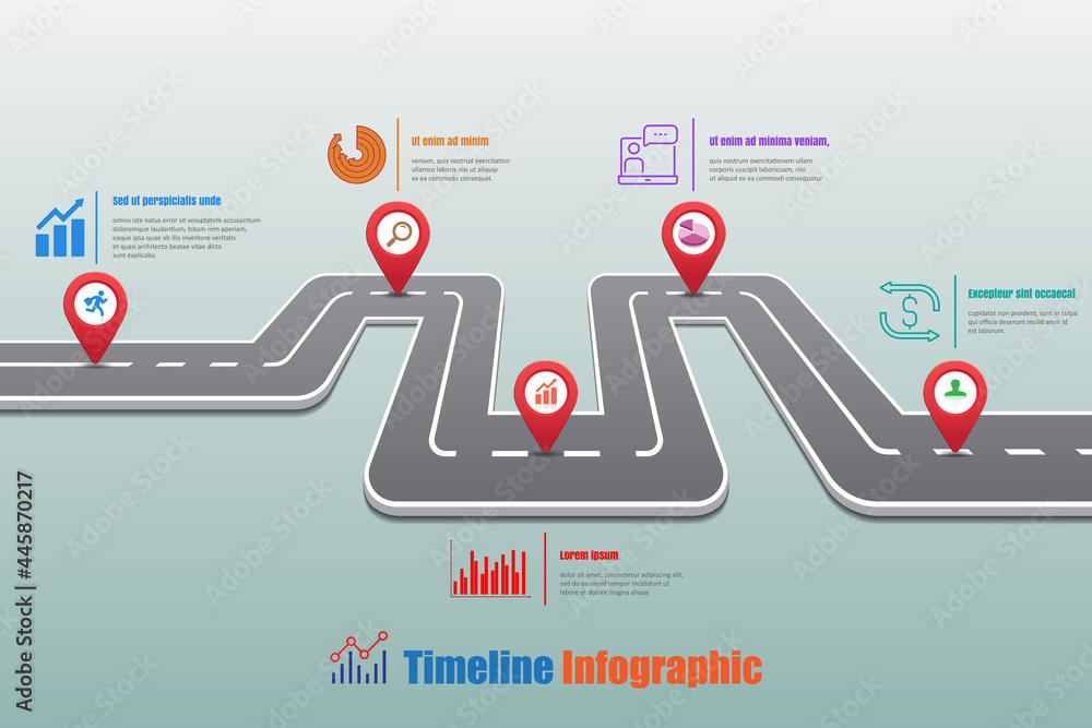 Business roadmap timeline infographic template with pointers designed ...