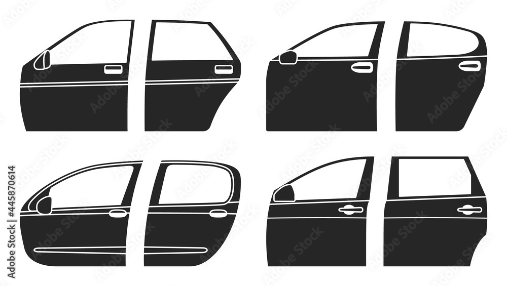 Car door vector black set icon. black set icon auto equipment. Vector ...