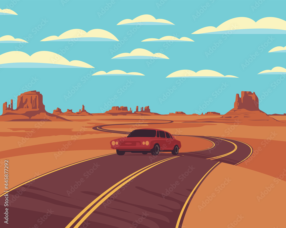 Car On Winding Road Cartoon
