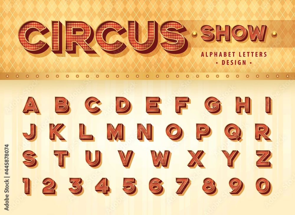 Vintage Circus Alphabet Letters and numbers, Carnival circus funfair ...