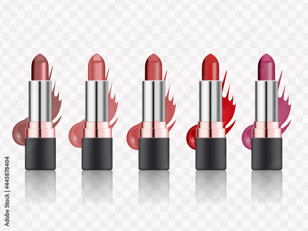 Cosmetics set of female lipstick cream and liquid smears different ...