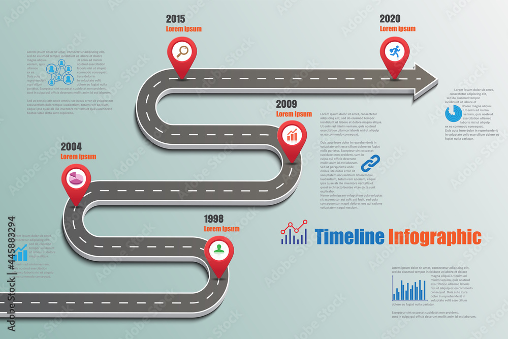 Business roadmap timeline infographic template with pointers designed ...