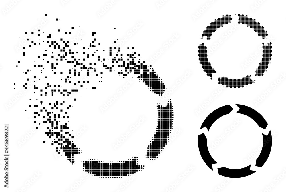 Erosion pixelated circulation pictogram with destruction effect, and ...