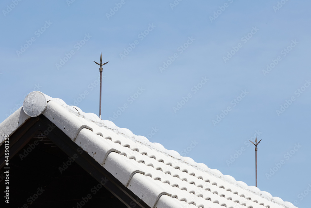 Air terminal rod or Lightning rod on the roof of a building for ...