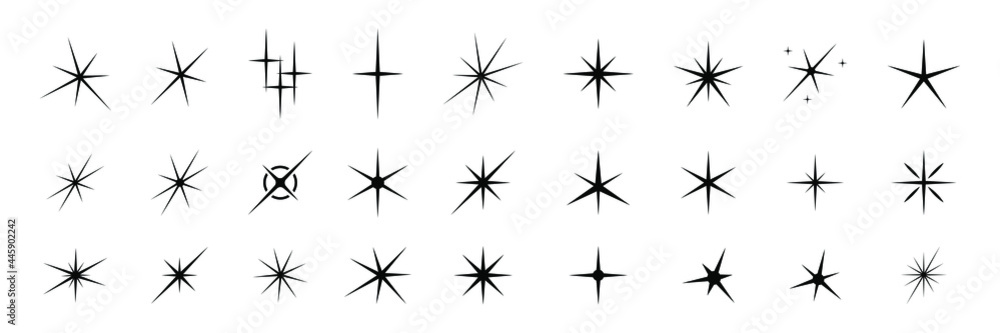 Sparkles, stars and bursts icons, Glowing light effect star. Twinkling ...