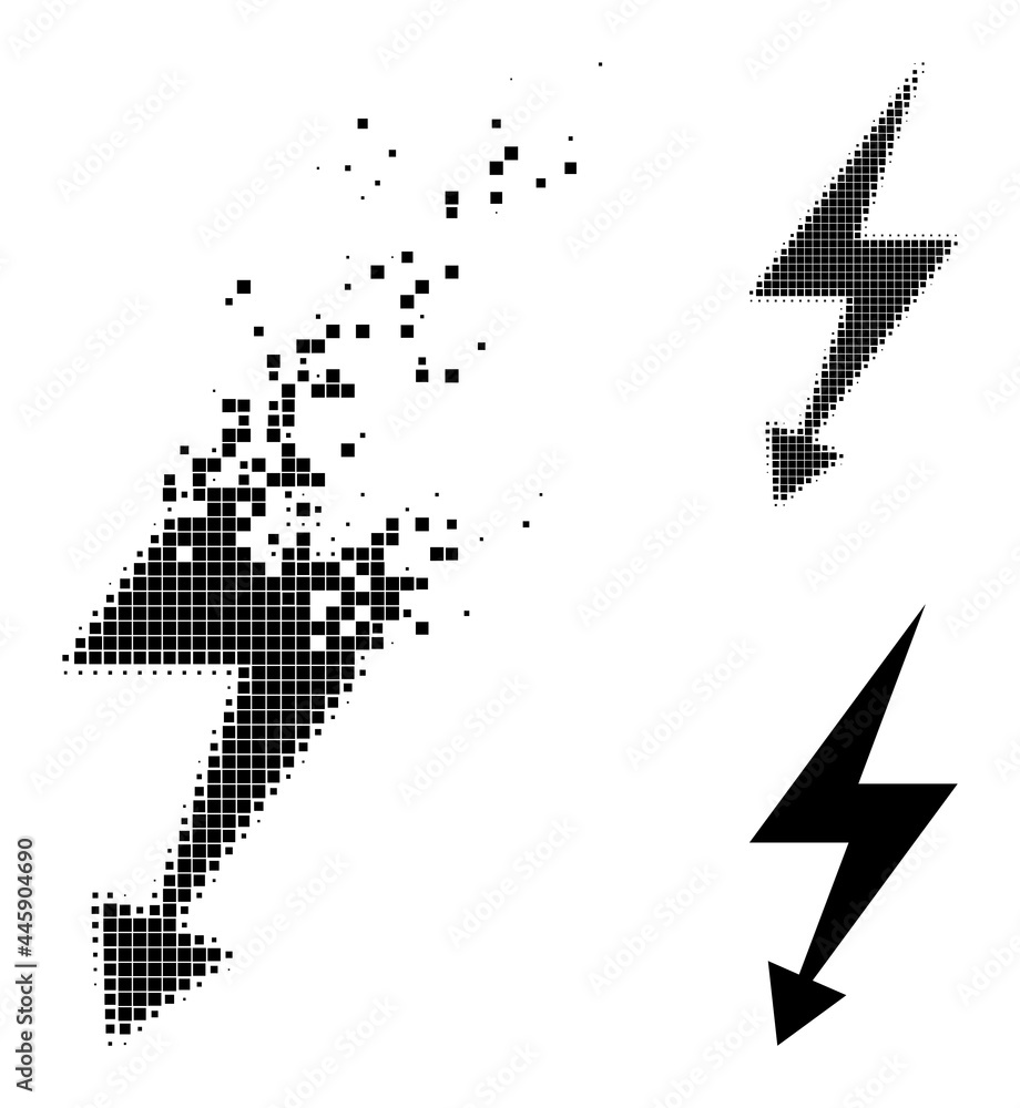 Dissolving dotted electric strike pictogram with destruction effect ...