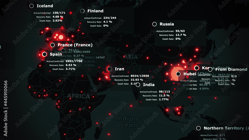 Global map of coronavirus COVID-19 pandemic. Virus is spreading from ...