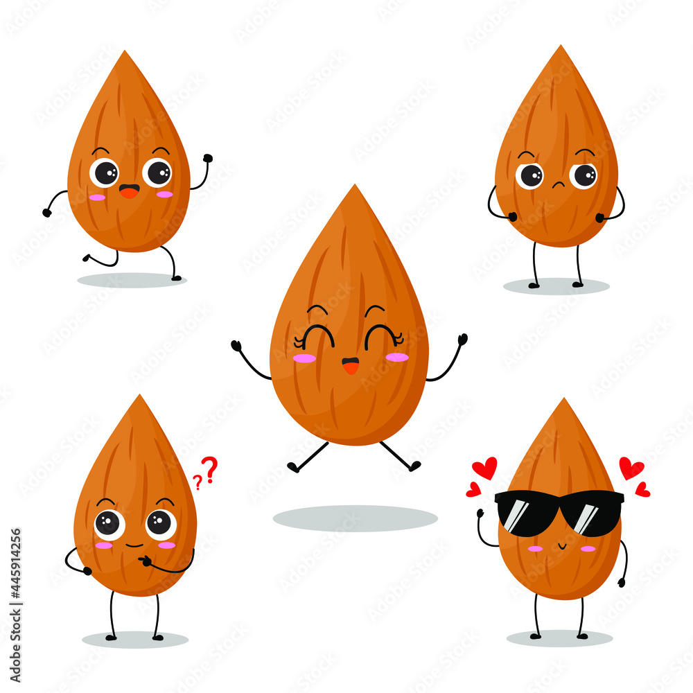 Vector illustration of almond character with various cute expression ...