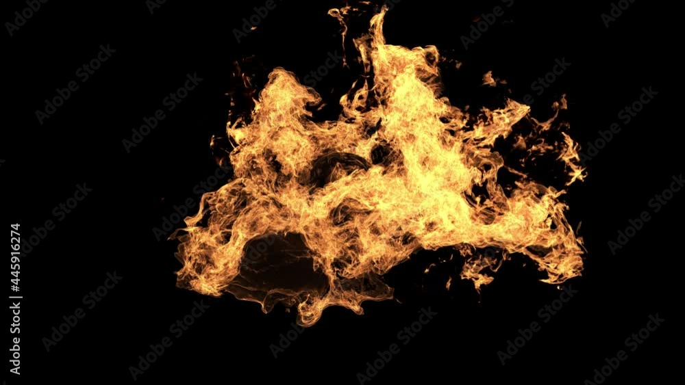 A turbulent fireball bursts into flame on an alpha channel background ...