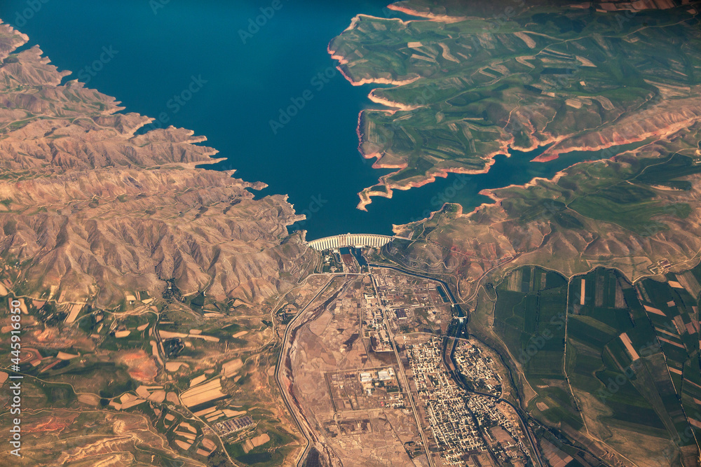 Big dam is a concrete arch-gravity dam on the river. View of the dam ...