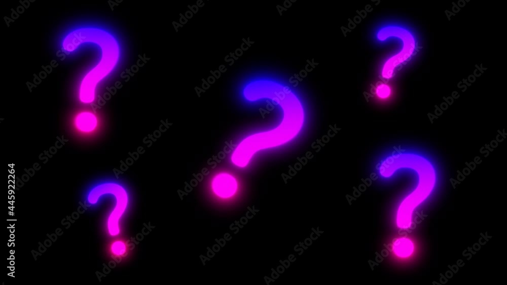 Large purple and pink glowing question marks in various sizes sway left ...