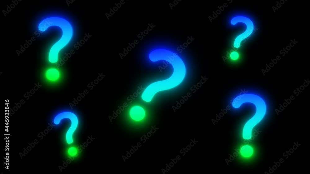 Large blue and green glowing question marks in various sizes sway left ...