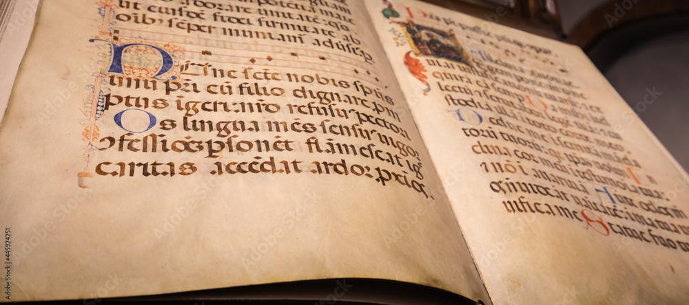 Antique Medieval manuscript with ancient calligraphy. Stock Photo ...