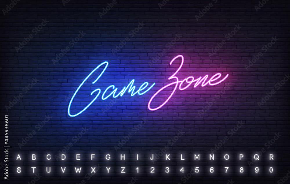 Game Zone neon template. Glowing Game Zone lettering sign Stock Vector ...