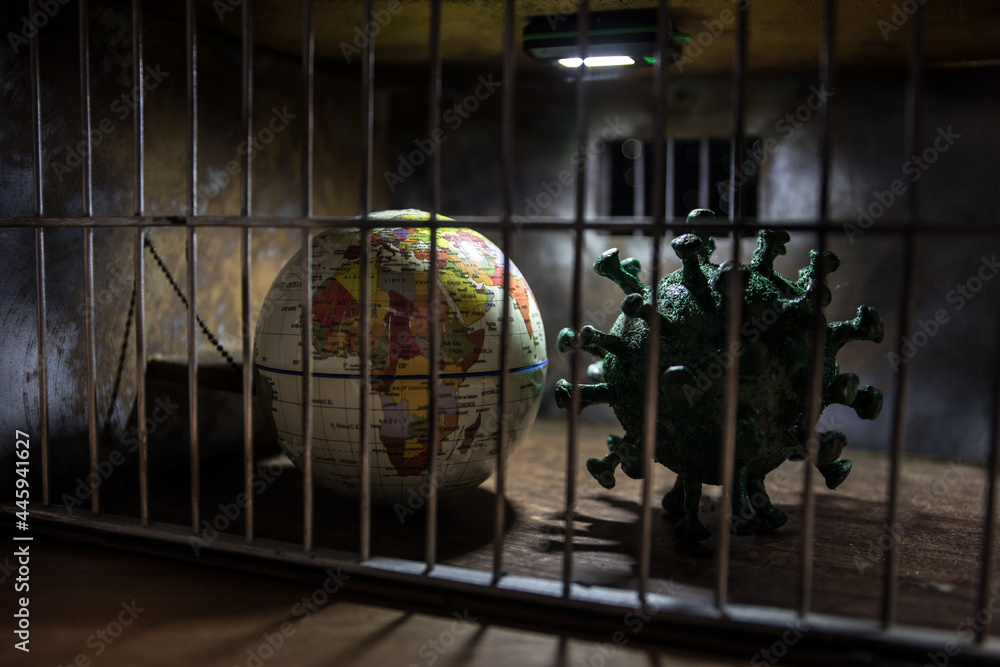 Prison or jail cell wall with window with bars, exterior perspective ...
