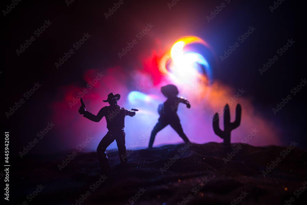 Western cowboy silhouette with texture at sunset and slivers of light ...