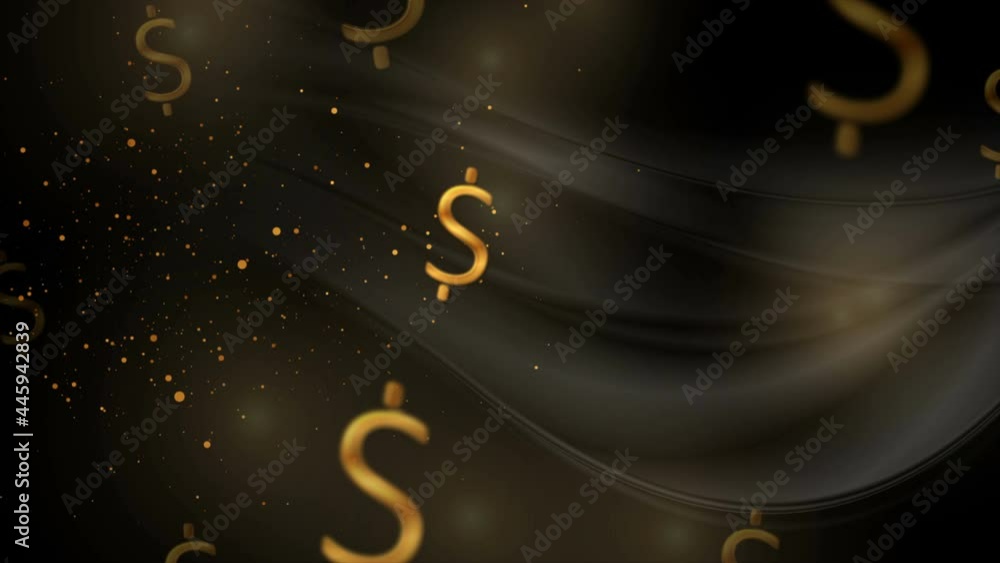 Black and luxury golden wavy abstract motion background with dollar ...