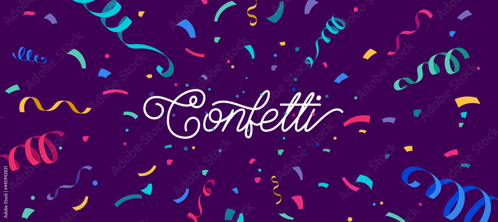 Confetti vector banner background with colorful serpentine ribbons ...