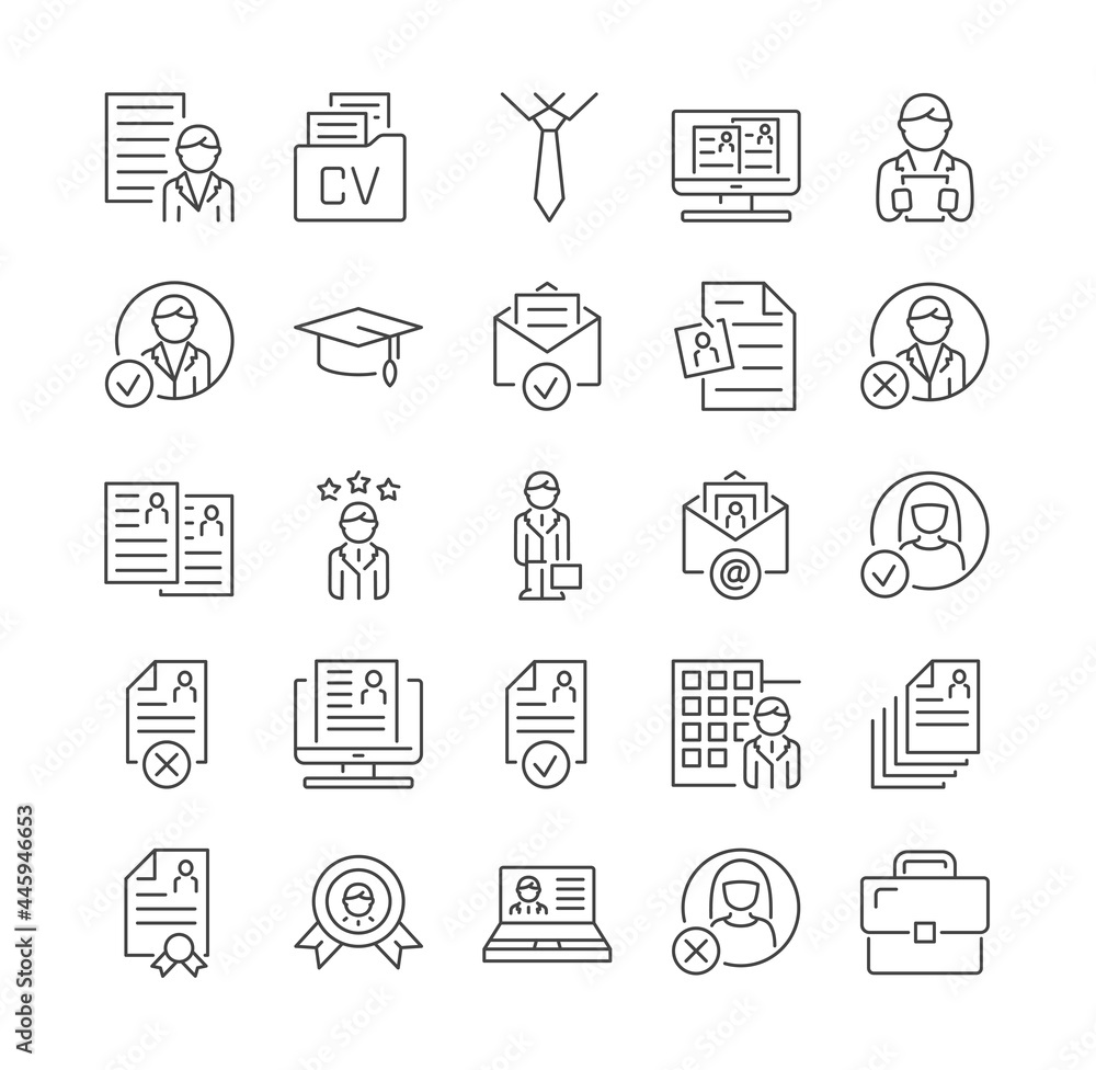 Simple Set of CV, Resume, Self Presentation Vector Line Icons ...