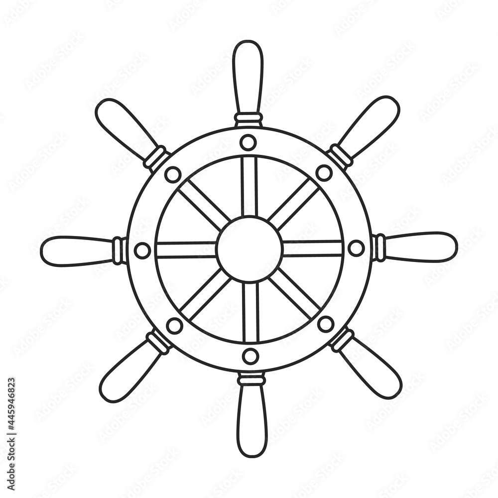 Ship wheel vector outline icon. Vector illustration helm on white ...