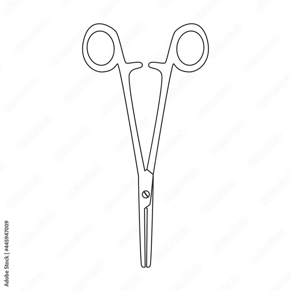 Medical forceps vector outline icon. Vector illustration clamp on white ...
