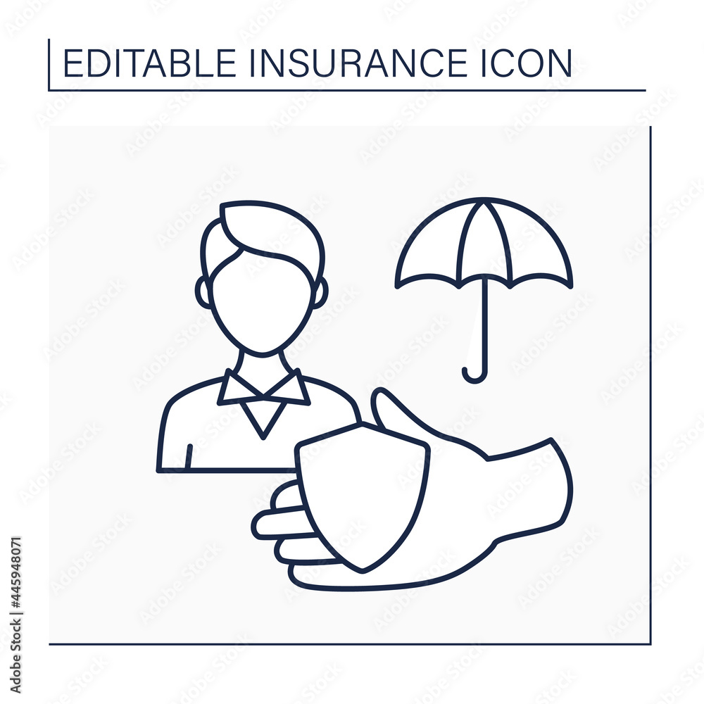 Policyholder line icon. Person with insurance policy. Protection in all ...