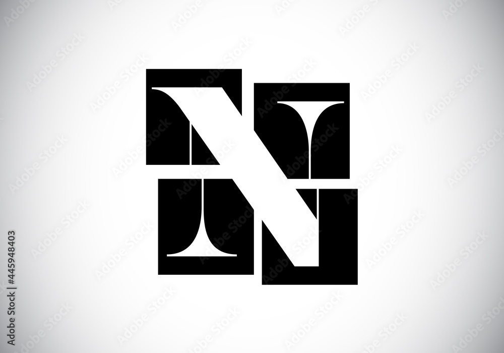 Initial N monogram letter alphabet made of four squares. Font emblem ...