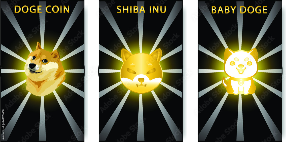 icon set doge coin crypto, doge meme with glowing lines, for web ...