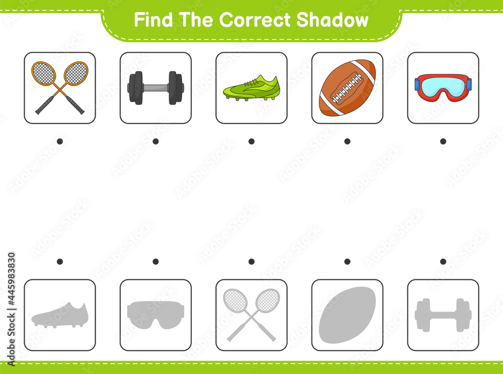 Find the correct shadow. Find and match the correct shadow of Badminton ...