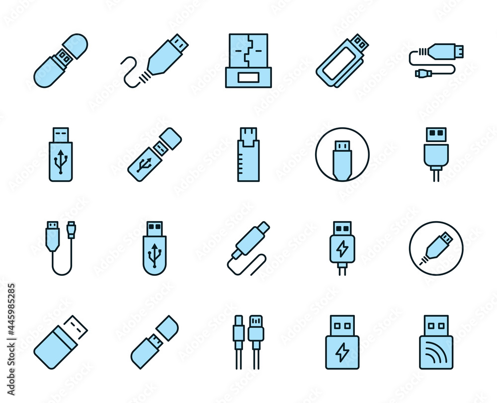 USB icon set. Collection of high quality outline web pictograms in ...