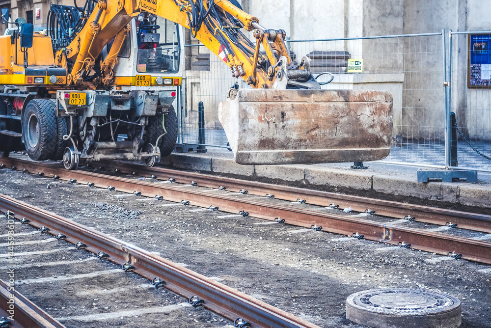 Engineer railway under inspection and checking construction railway ...