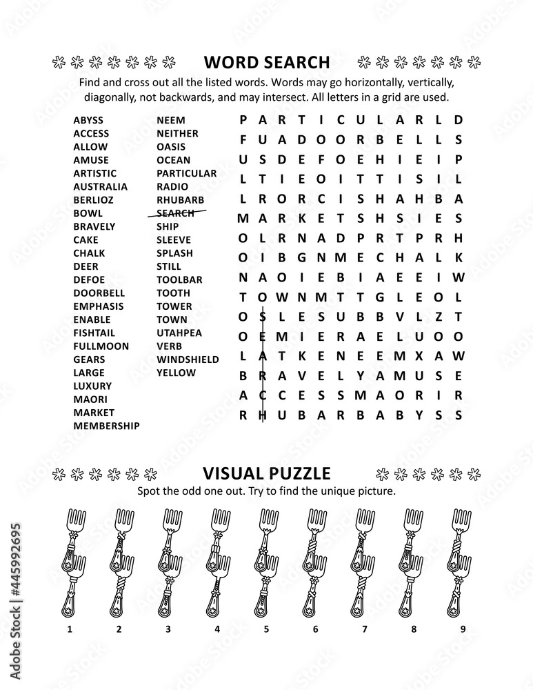 Puzzle page with two brain games: general knowledge non-themed word ...