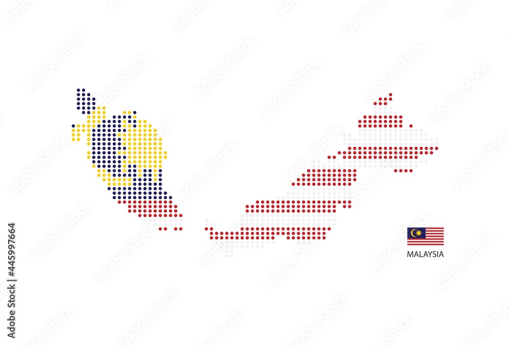 Malaysia map design by color of Malaysia flag in circle shape, White ...