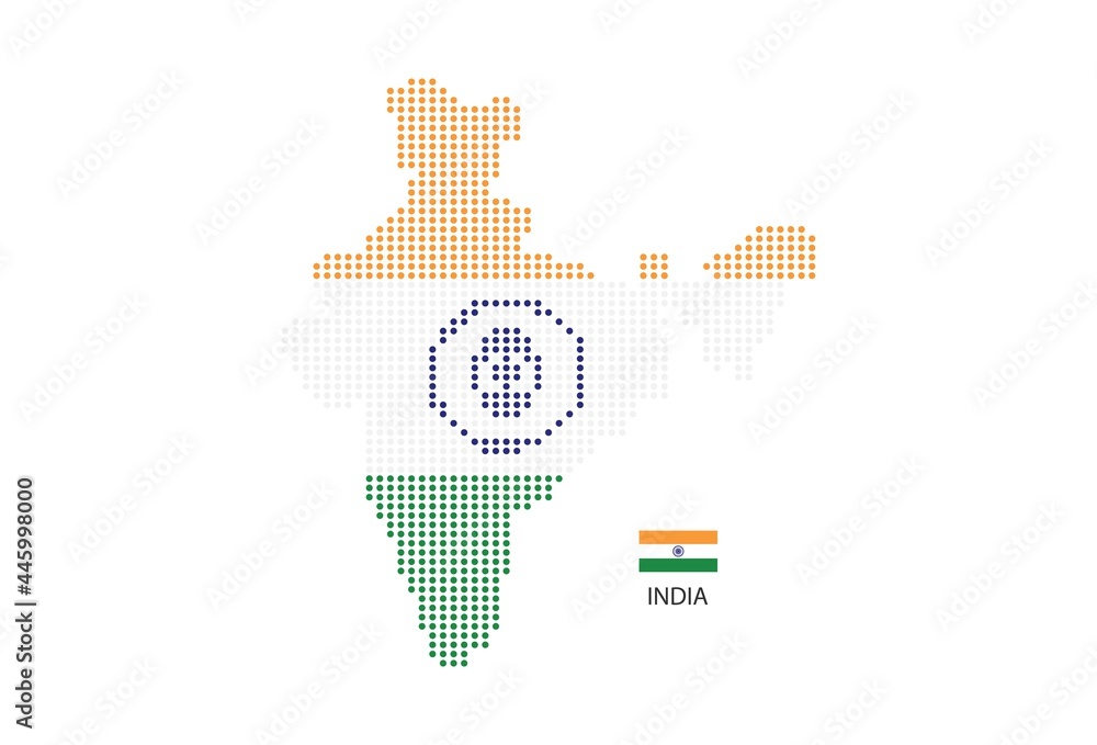 India map design by color of India flag in circle shape, White ...
