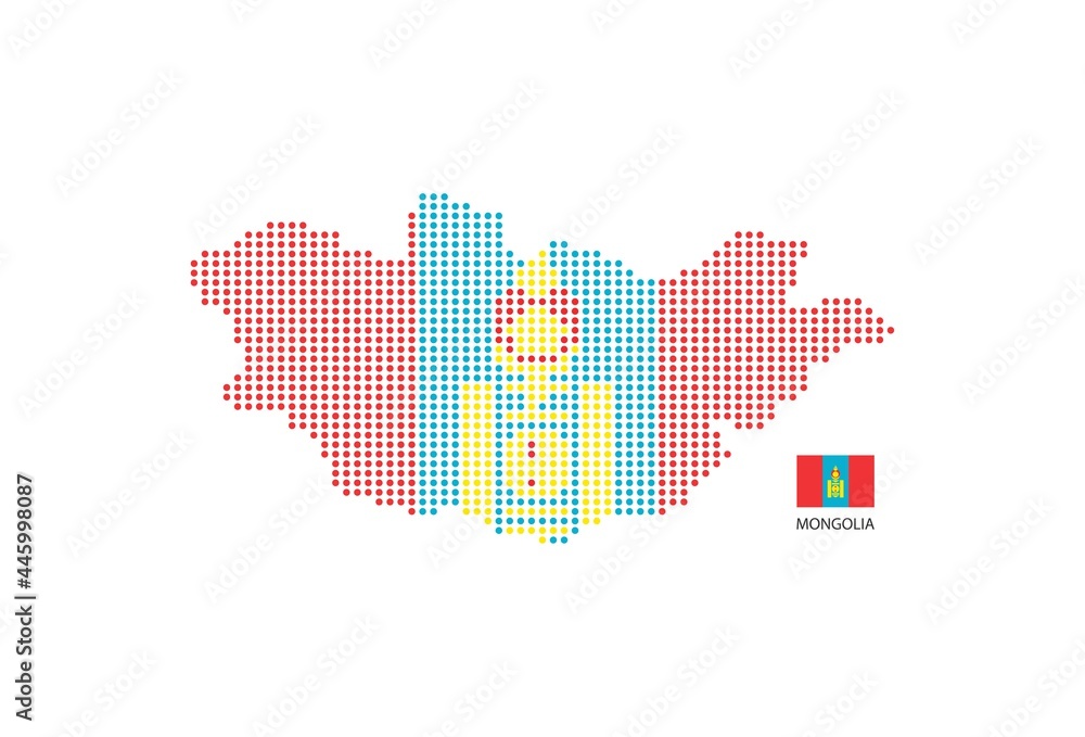 Mongolia map design by color of Mongolia flag in circle shape, White ...