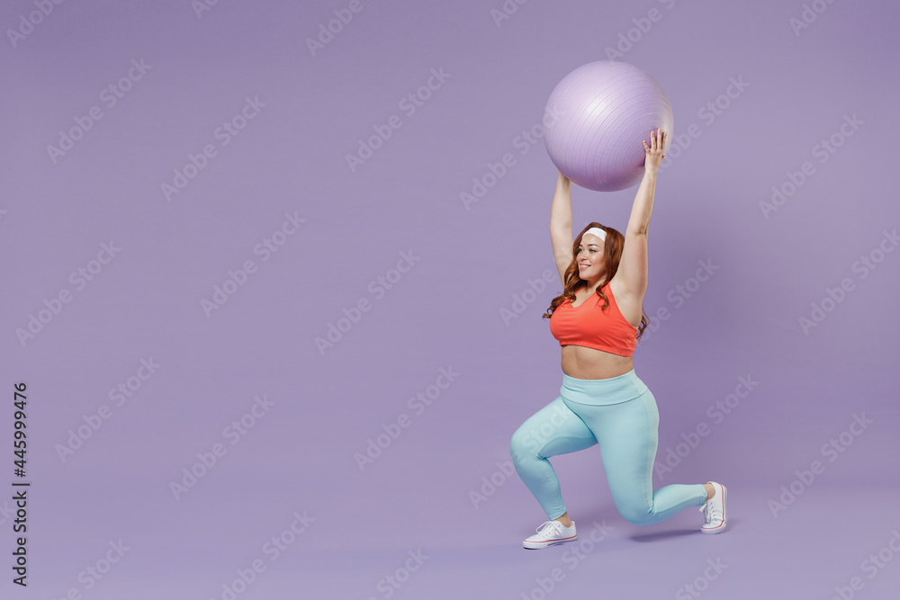 Full length side view young chubby overweight plus size big fat fit ...