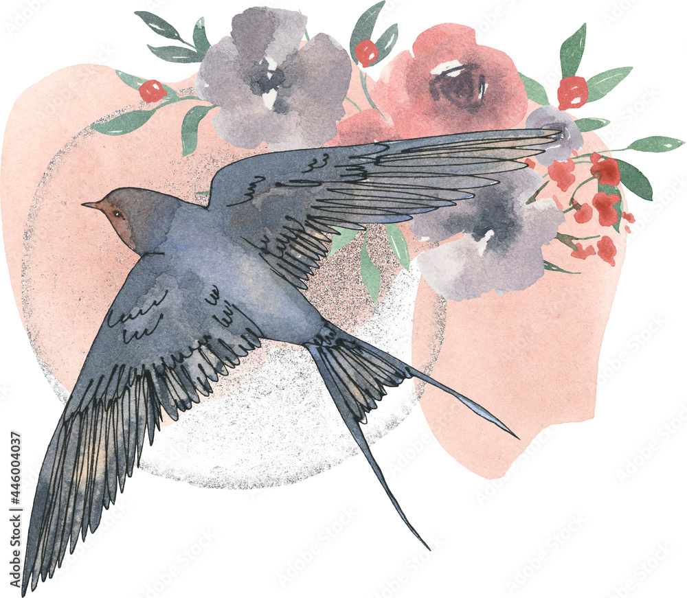 Flying bird flower sublimation design, Watercolor abstract floral ...