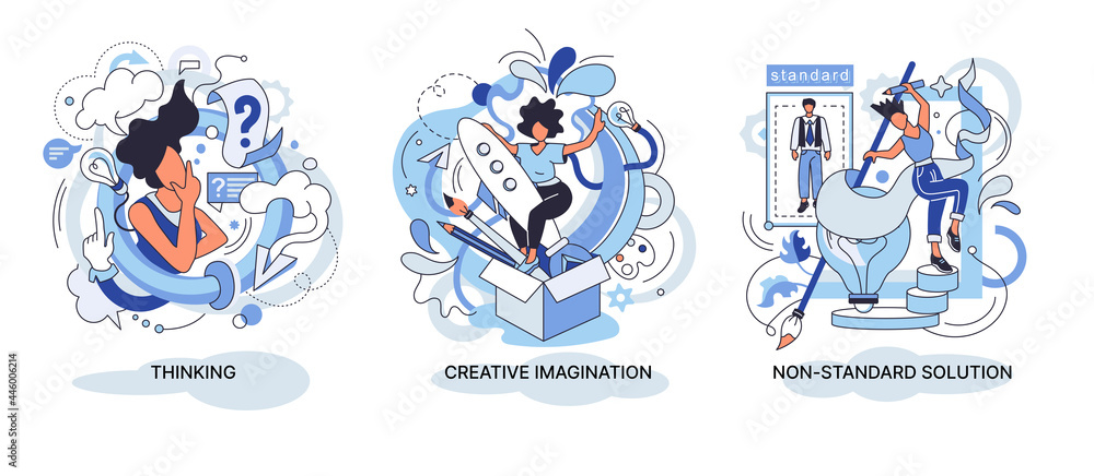 Creative thinking. People with different mental mindset types or models ...