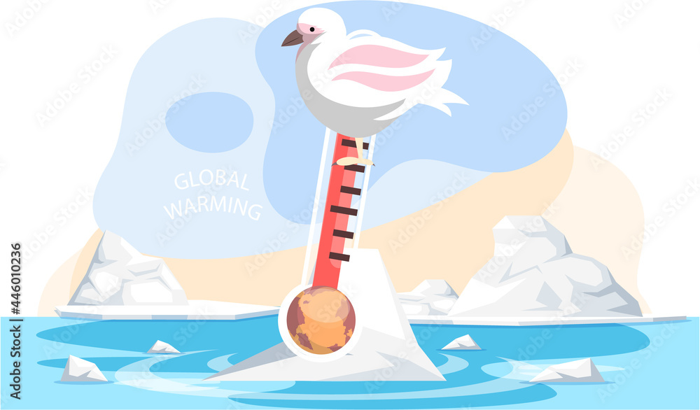 Polar bird during climate change and global warming. Animals in global ...