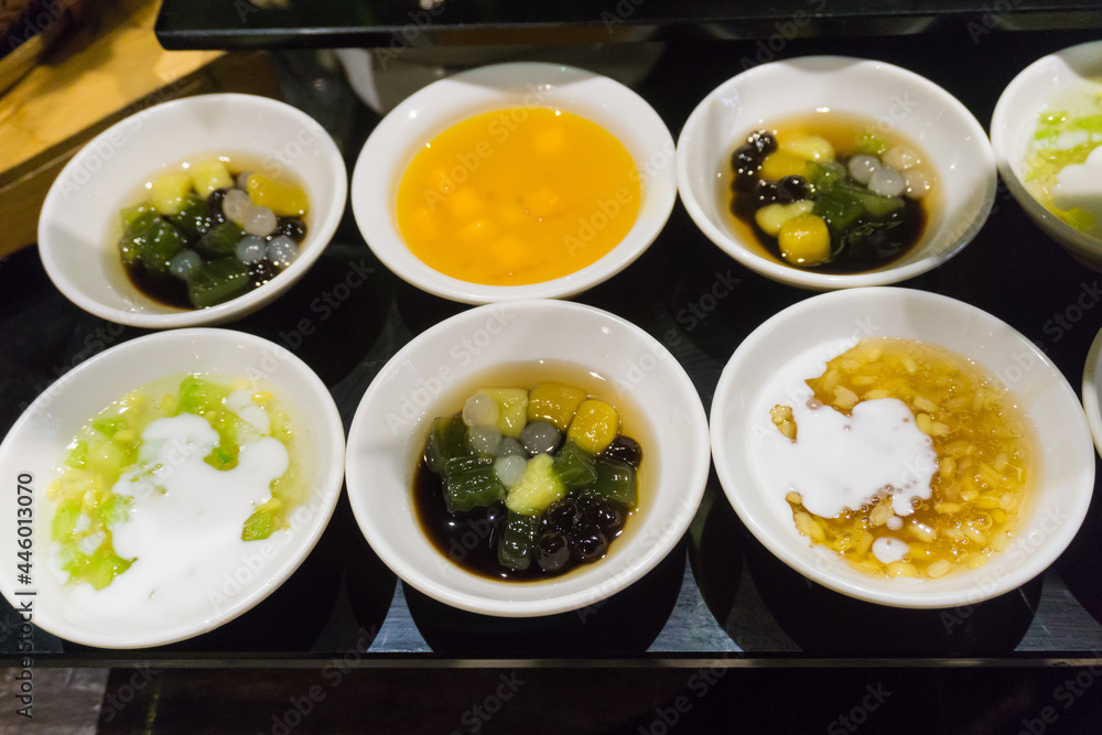 Various Vietnamese sweet desserts. Traditional ice desert in Vietnam ...