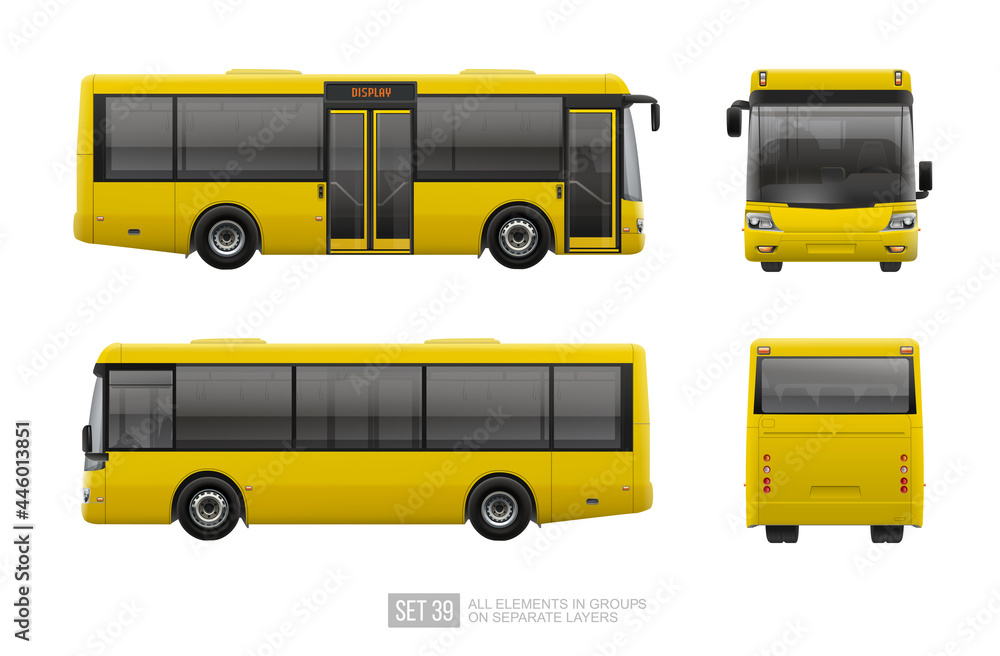 Realistic vector yellow School Bus template on white background ...
